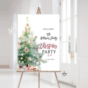 Christmas Party Welcome Sign: Printable Holiday Poster, Winter Trees ...