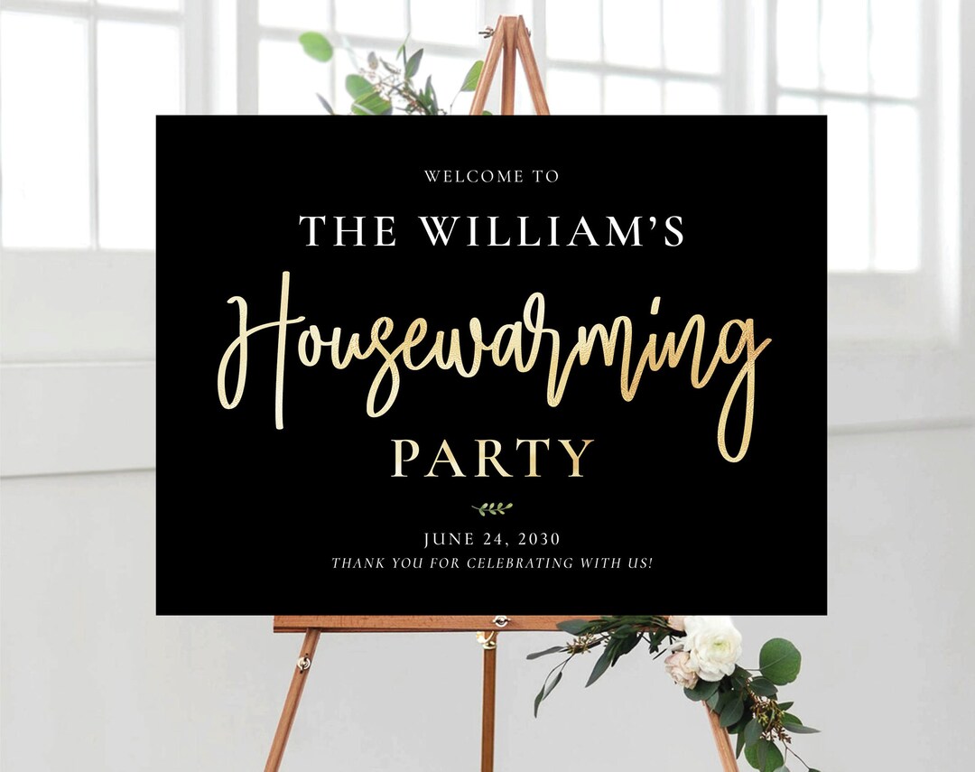 Black Gold Housewarming Party Welcome Sign, Modern New Home Party, New ...