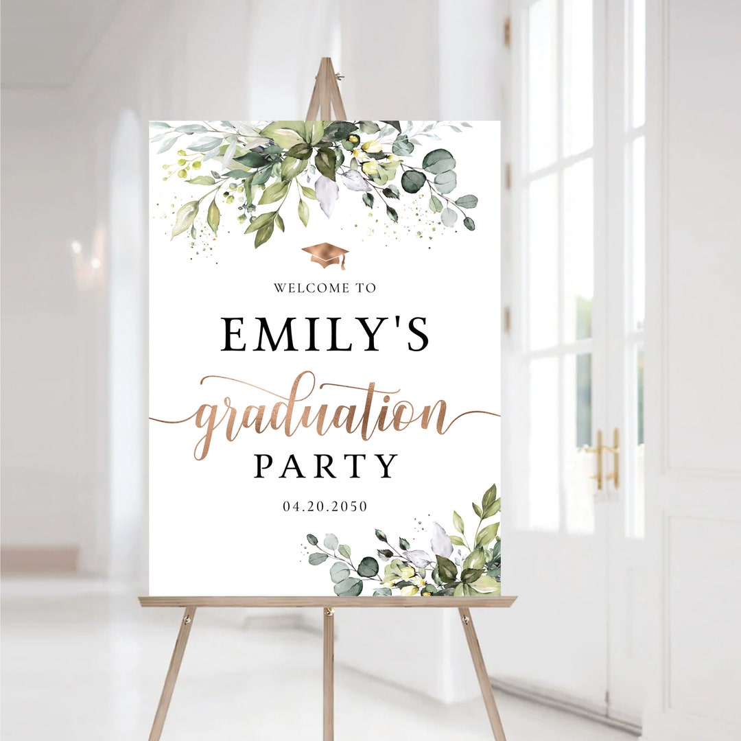 Greenery Graduation Party Welcome Sign, Digital File, Grad Party Sign ...