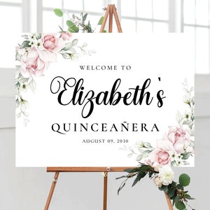 Blush Pink Rose Quinceañera Welcome Sign, Quinceanera Sign, Quinceanera ...