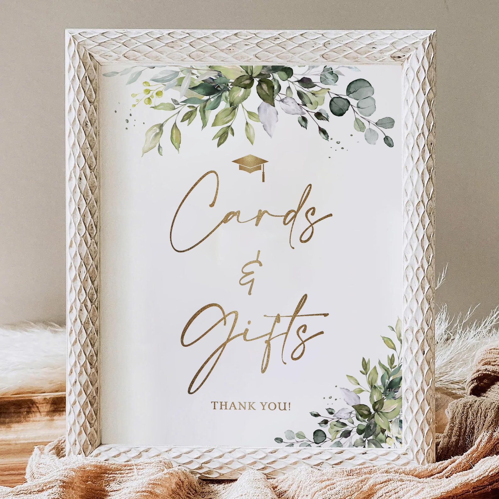 Greenery Graduation Cards and Gifts Sign: Eucalyptus Decor (digital ...