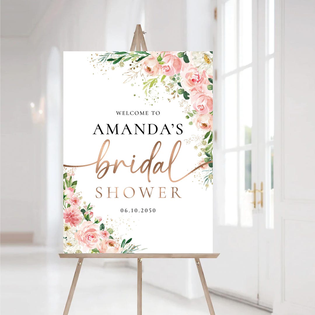 Blush Pink Roses Bridal Shower Welcome Sign, Pink Flower Bridal Brunch ...