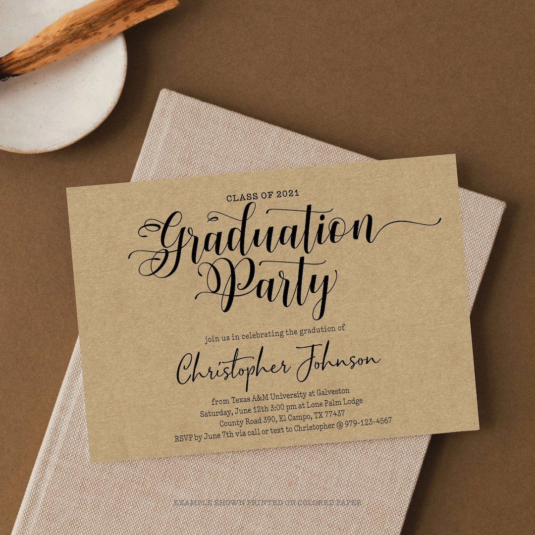 Custom Graduation Party Invitation Template: Black Ink, Minimalist ...
