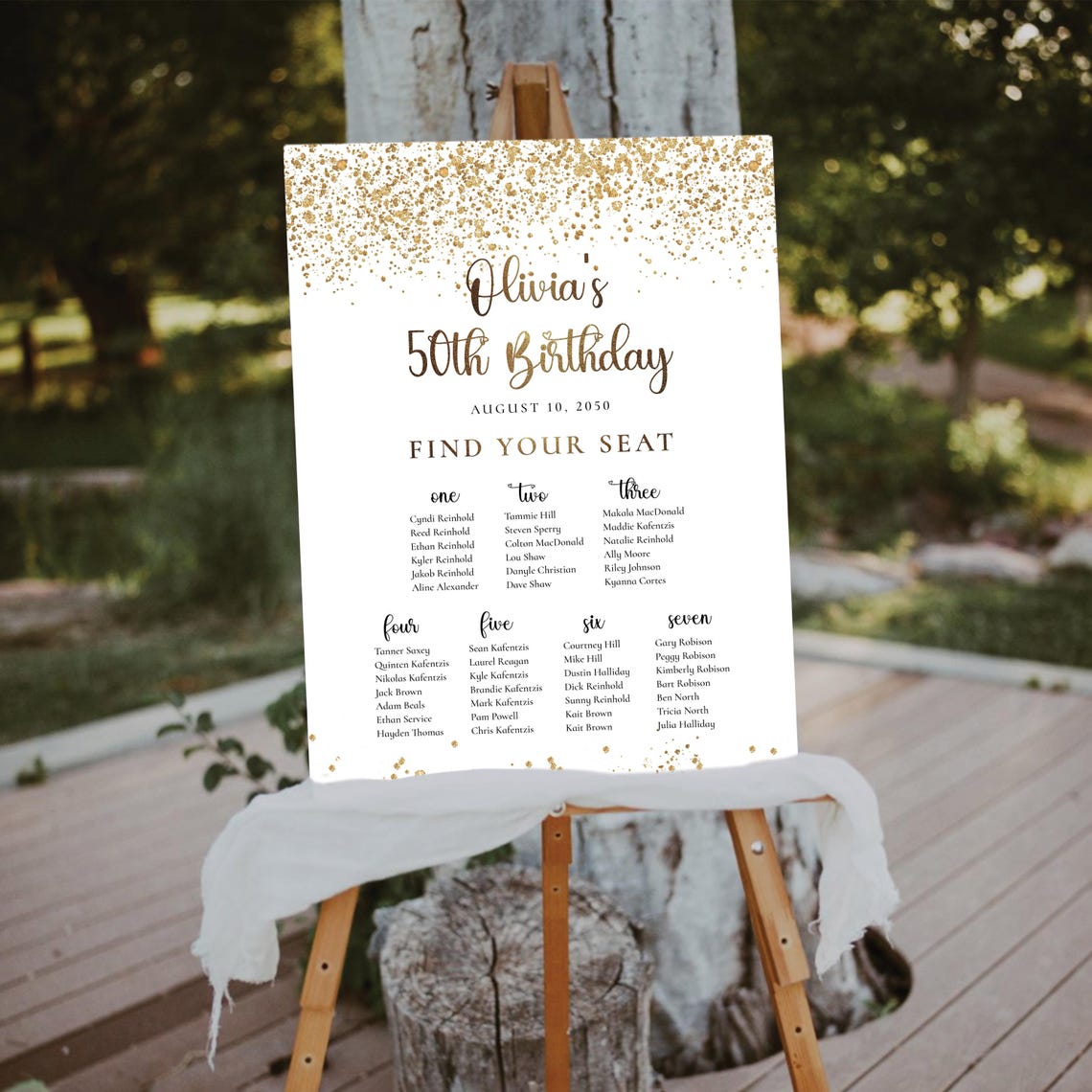 Modern 50th Birthday Seating Chart: Gold Confetti Table Plan (digital ...