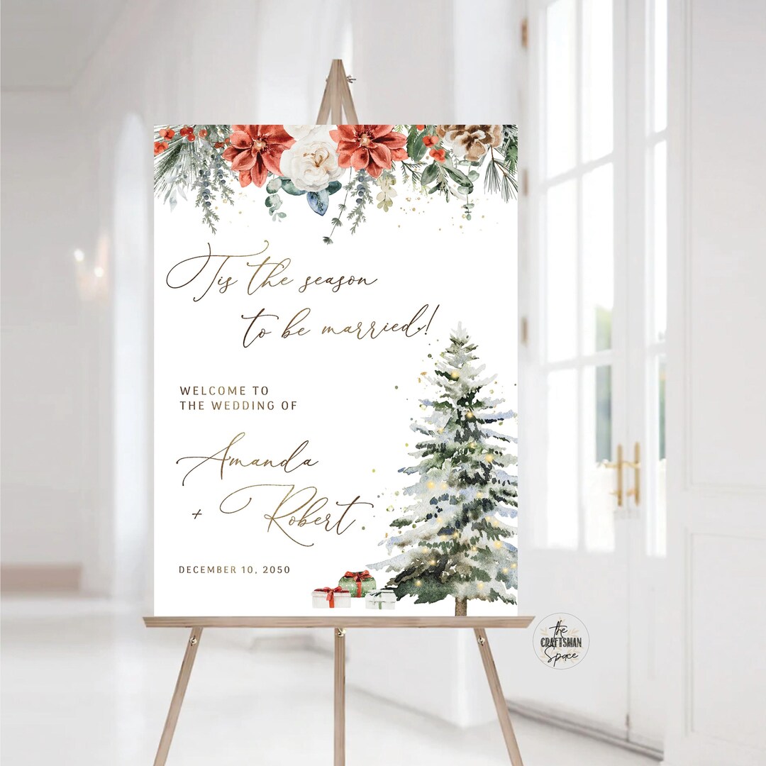 Winter Wedding Sign, Christmas Wedding Decor, Boho Red Floral Greenery ...