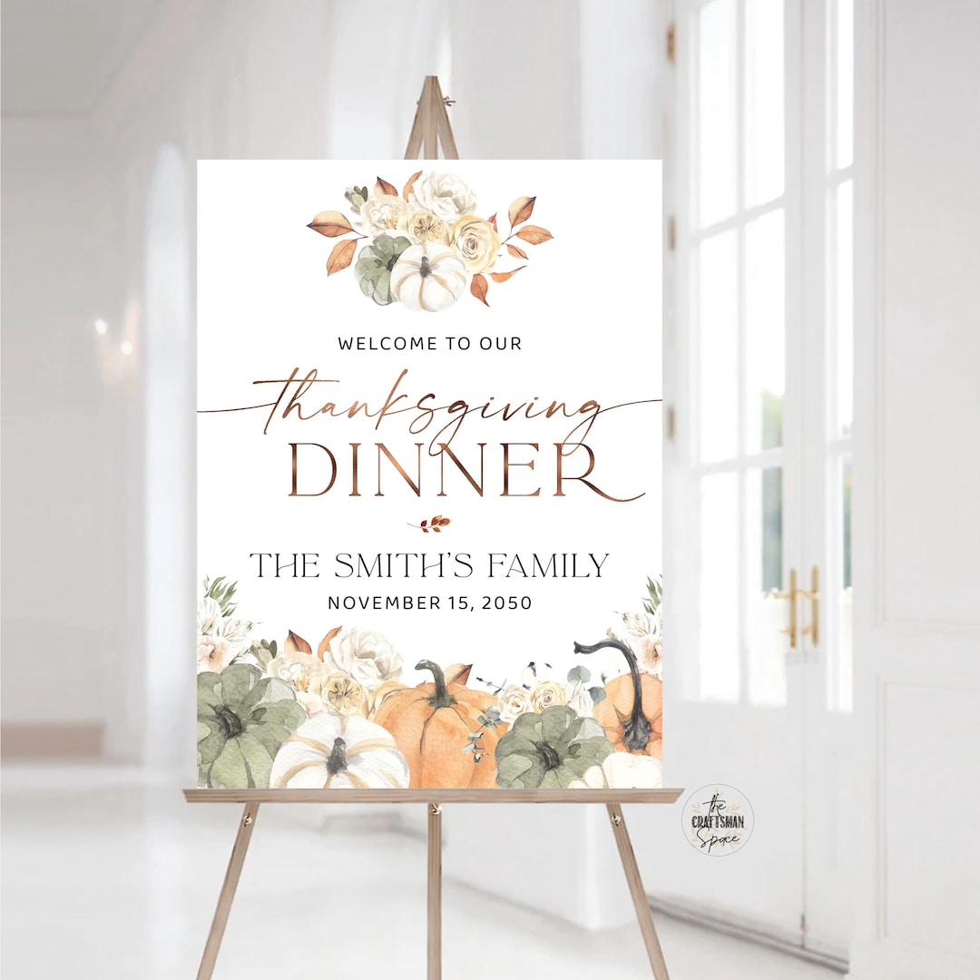 Thanksgiving Dinner Sign, Green Fall Festival Sign, Friendsgiving Party ...
