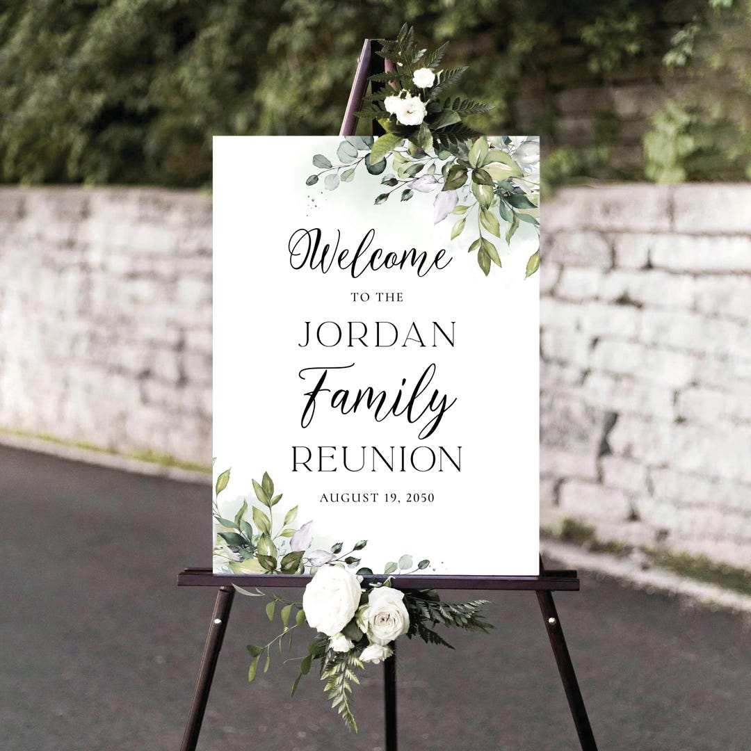 Family Reunion Welcome Sign, Greenery Family Reunion Sign, Personalized ...
