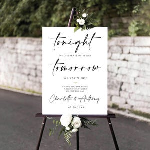 Modern the Night Before Welcome Sign, Tonight We Celebrate With You ...