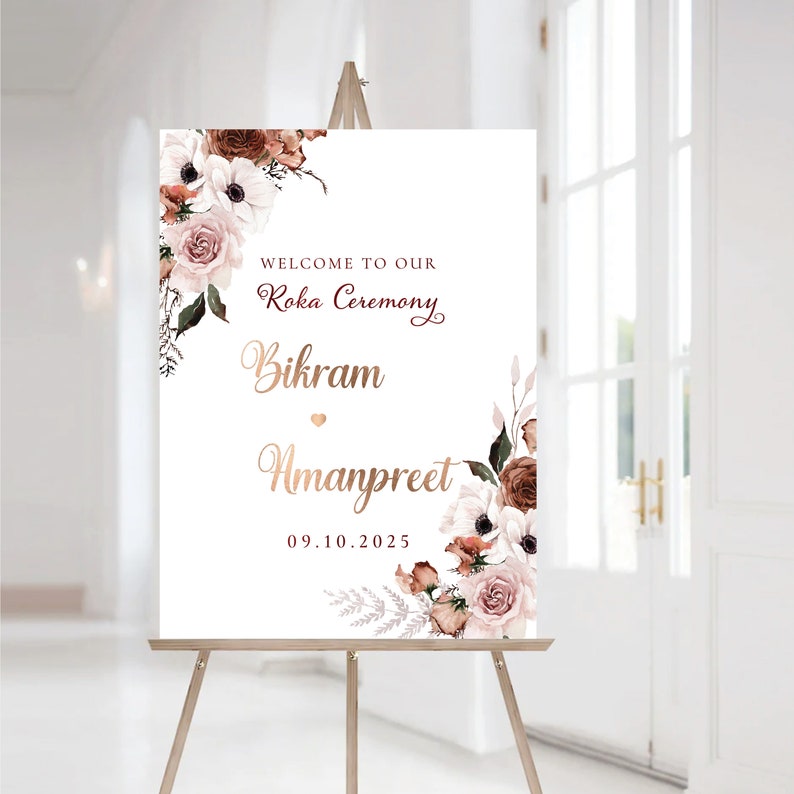 Silk Floral Wedding Welcome Sign Roka Ceremony Roka Wedding - Etsy