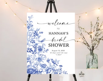 Blue Porcelain Bridal Shower Welcome Sign, Bridal Brunch Welcome Sign ...