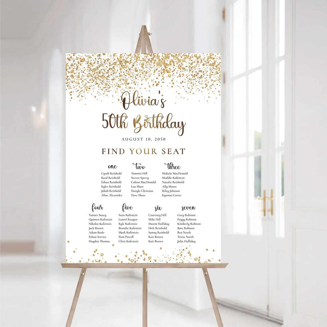 Modern 50th Birthday Seating Chart: Gold Confetti Table Plan (digital ...