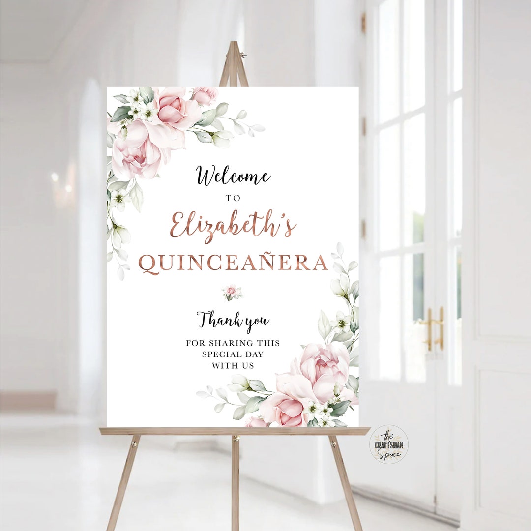 Blush Pink Rose Quinceañera Welcome Sign, Quinceanera Sign, Quinceanera ...