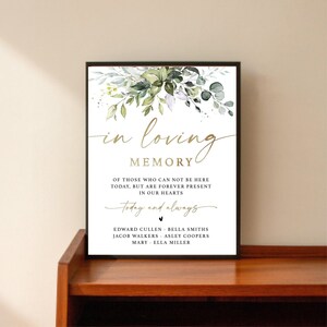 Greenery in Loving Memory Sign: Eucalyptus Memorial Table (digital ...