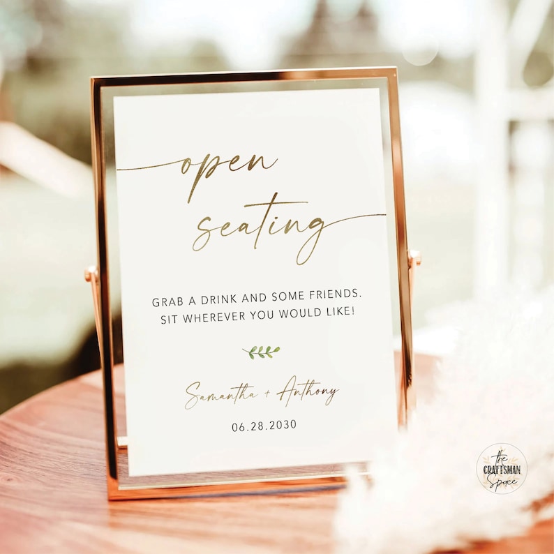 Minimalist Wedding Welcome Sign: Modern Open Seating (digital Printable ...
