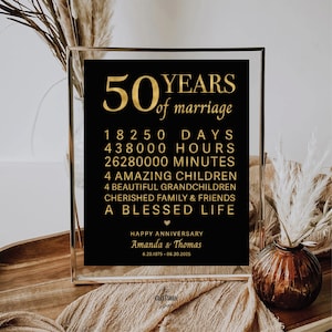 50 Years of Marriage Sign, 50th Anniversary Gift, 50th Wedding ...