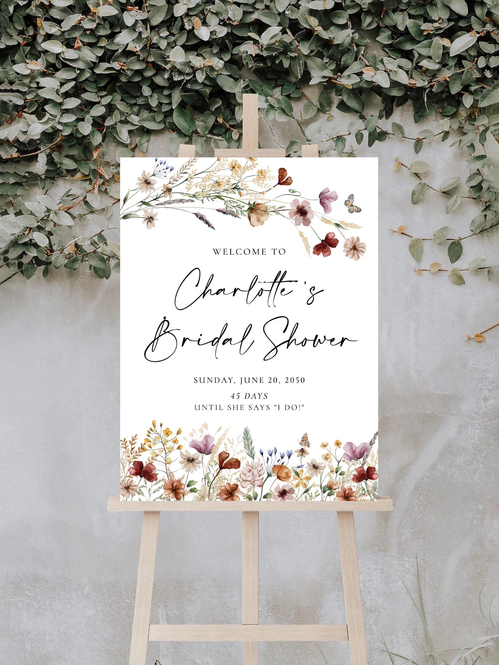 Boho Wildflower Bridal Shower Welcome Sign: Rustic Floral Decor ...