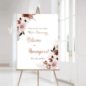 Silk Floral Wedding Welcome Sign, Roka Wedding Welcome Sign, Indian ...