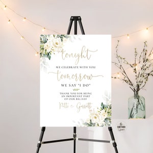 White Roses the Night Before Rehearsal Dinner, Wedding Rehearsal Sign ...