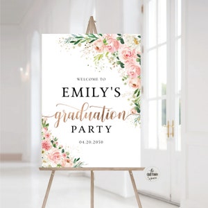 Blush Pink Floral Graduation Party Welcome Sign, Greenery (digital File ...