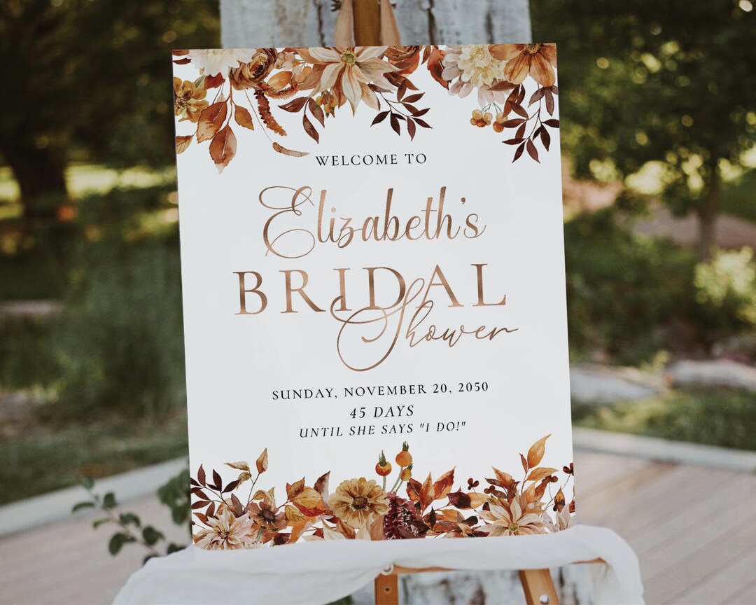 Autumn Bridal Shower Welcome Sign: Fall Leaves Decor (digital Printable ...