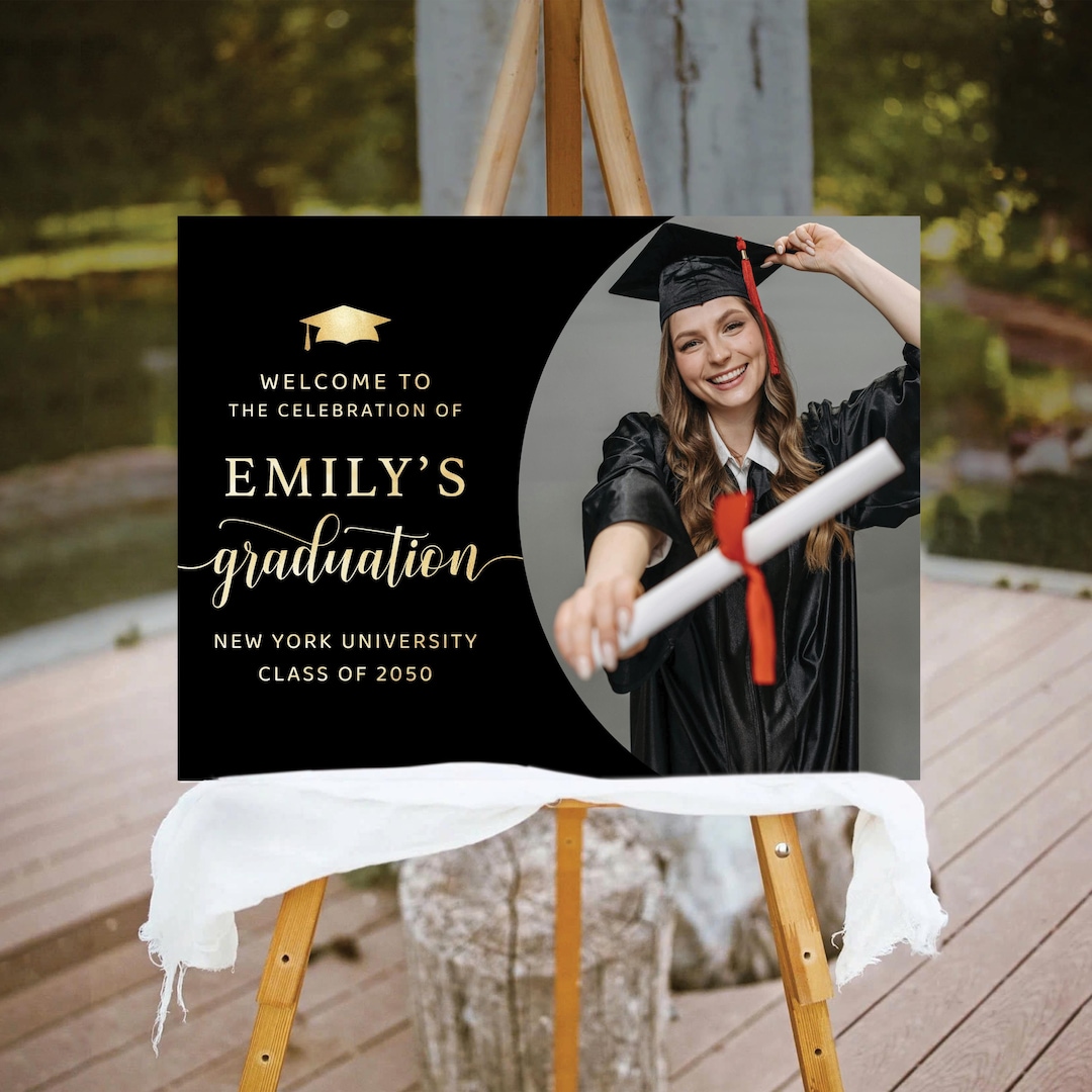 Graduation With Photo Welcome Sign, Photo Graduation Poster, Gold ...