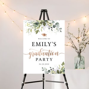 Greenery Graduation Party Welcome Sign, Digital File, Grad Party Sign ...