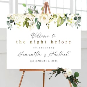 White Roses Rehearsal Dinner Welcome Sign, Wedding Rehearsal Sign ...