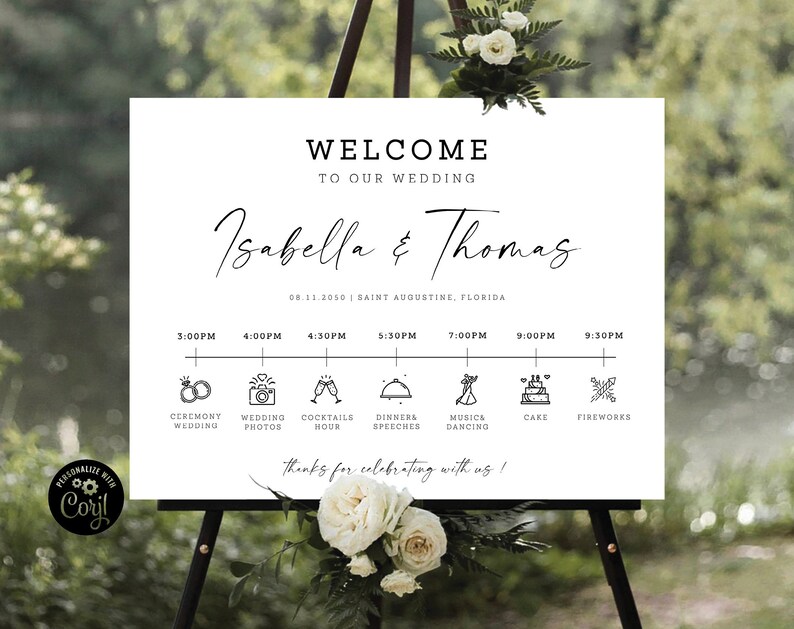 Modern Wedding Timeline Sign: Elegant Order of Events (editable ...