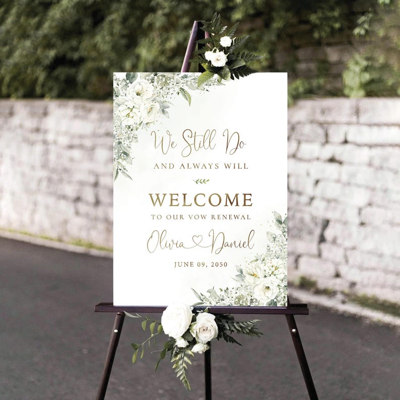 Sage Green Floral Vow Renewal Welcome Sign, Botanical (digital ...