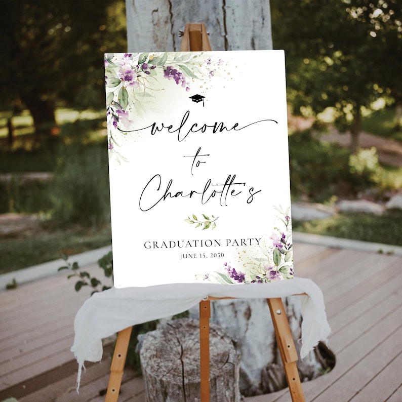 Photo Graduation Welcome Sign, Blush Pink Flowers and Greenery, Grad ...