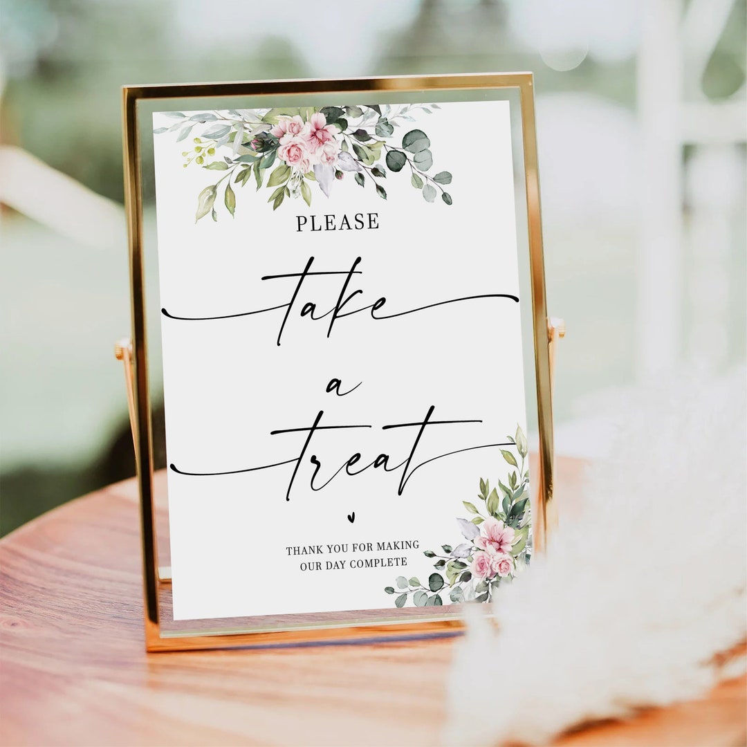 Blush Pink Greenery Please Take A Treat Sign, Printable Dessert Table ...