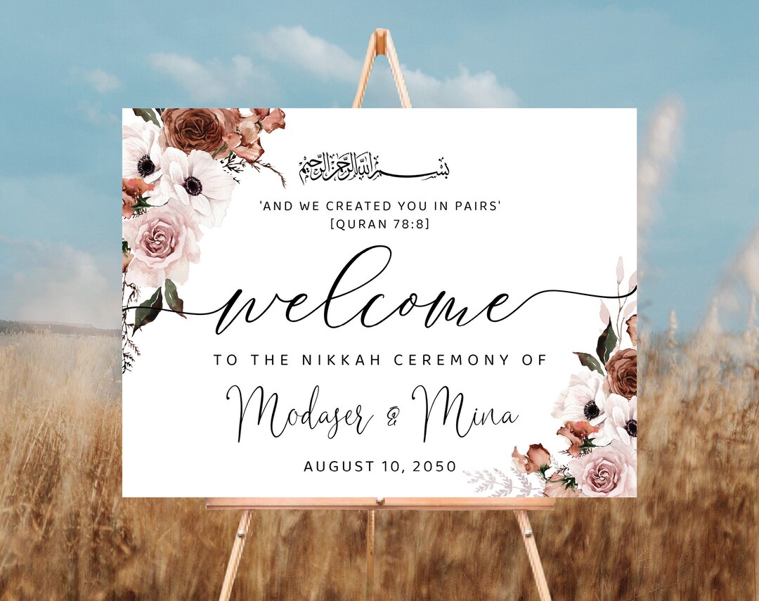Silk Floral Nikkah Wedding Welcome Sign, Nikkah Sign, Nikkah Ceremony ...