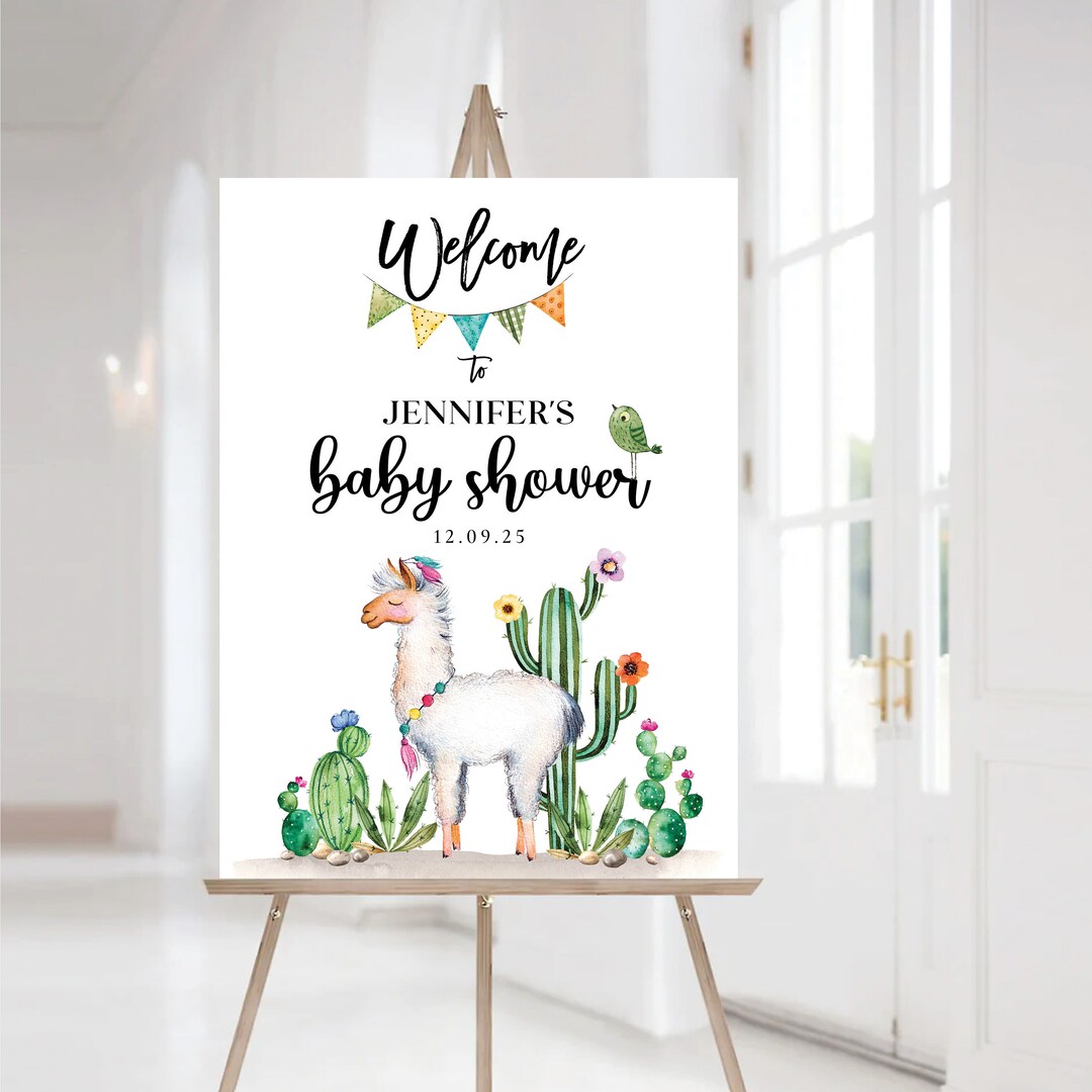 Llama and Cactus Baby Shower Welcome Sign, Llama Cactus Theme ...