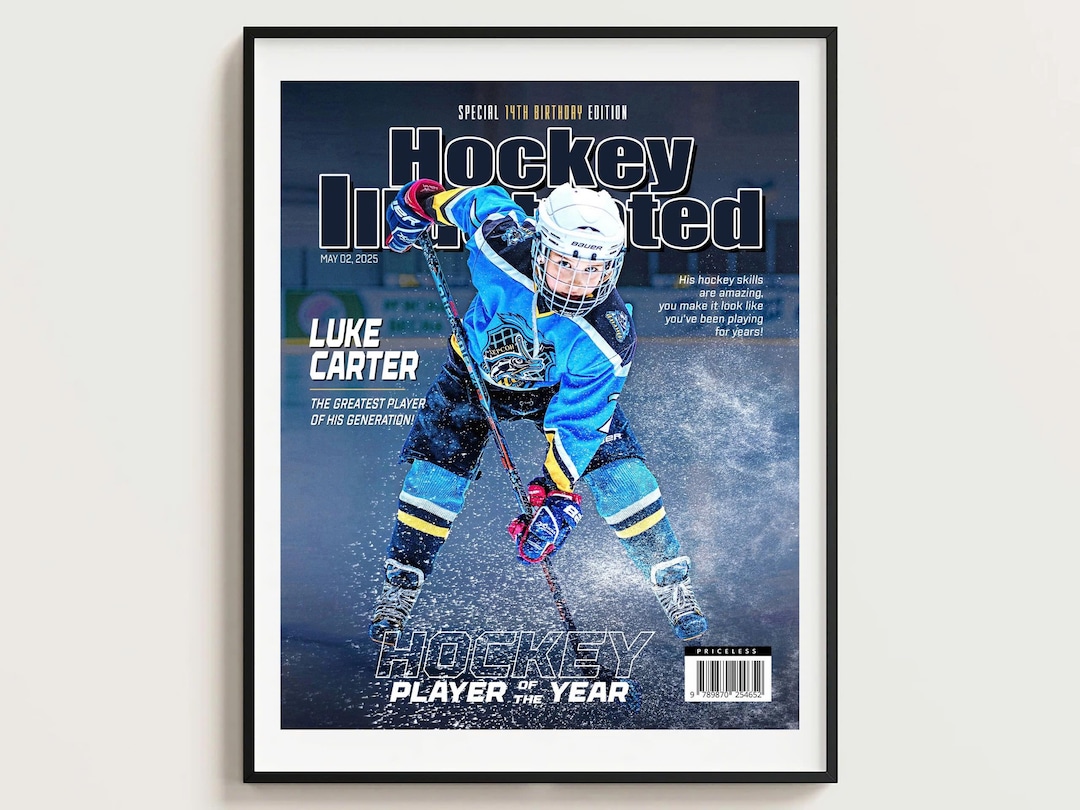 Custom Hockey Illustrated Magazine Cover, Hockey Poster, Personalized ...