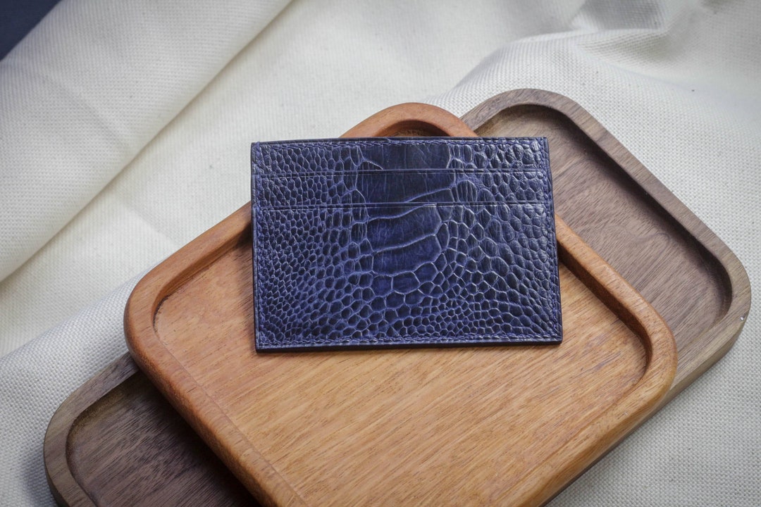 Ostrich Leg Leather Wallet/ Personalized Wallet for Men/ Navy Leather ...