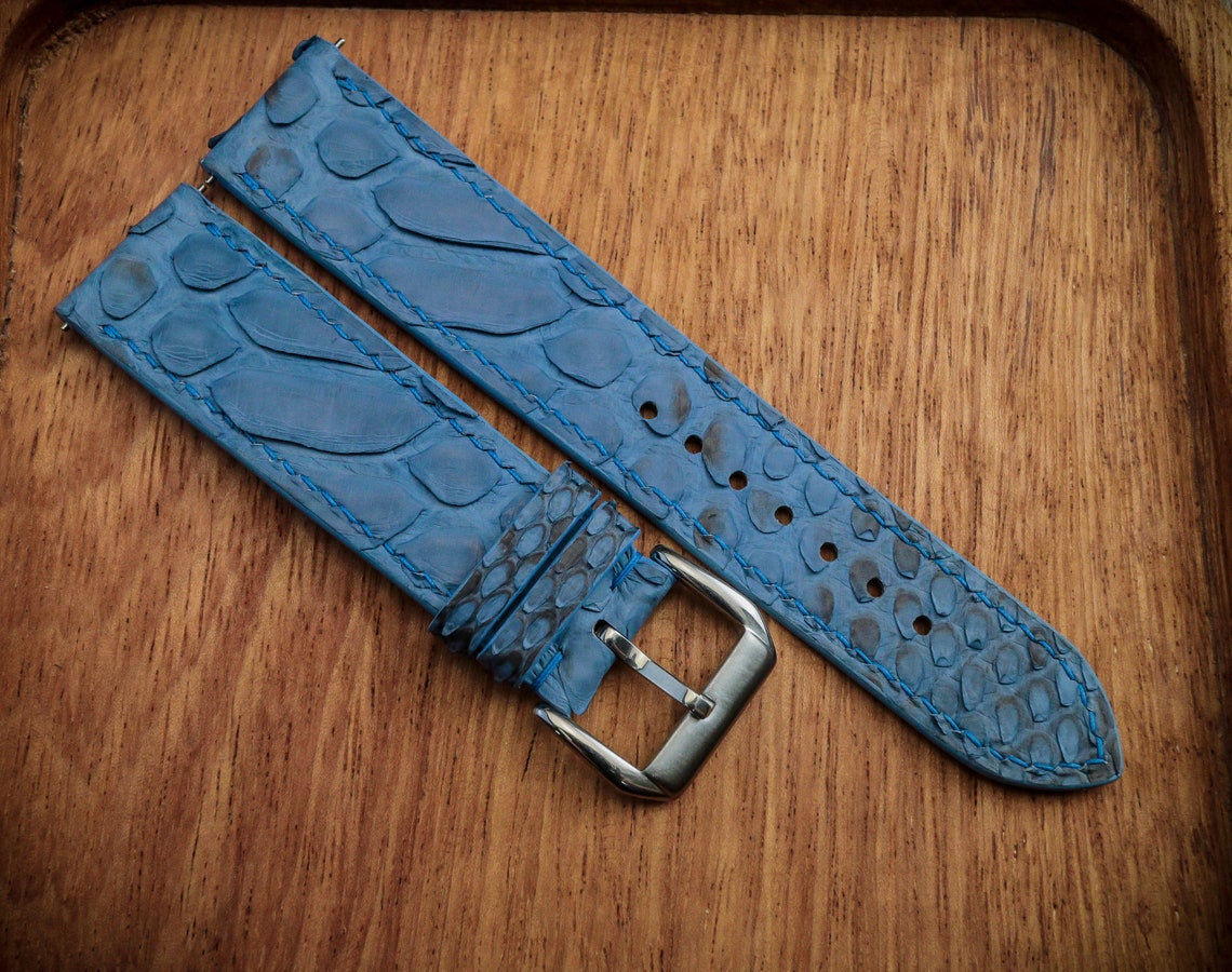 Blue Python Leather Strap Watch/leather Handmade Watch Strap/ | Etsy