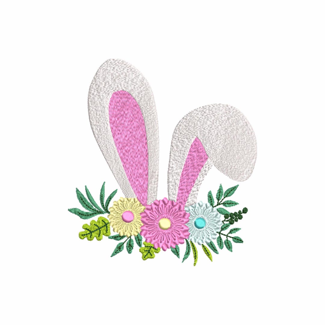 Floral Bunny Ears Embroidery Machine Design, 3 Sizes Digital Download ...