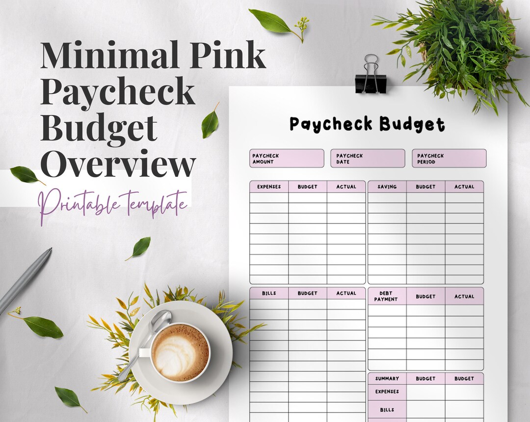 Minimal Pink Paycheck Overview | Pink Budget Template | Pink Budget PDF ...