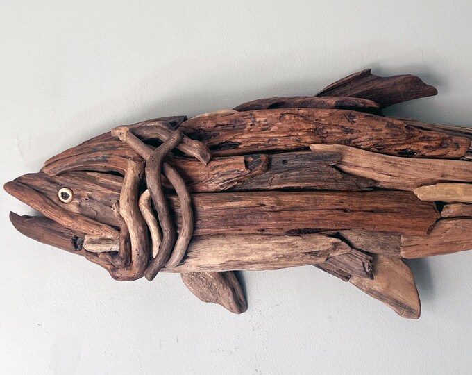 Driftwood Fish Trout 33" Long Handmade Driftwood Wall Décor Nautical ...
