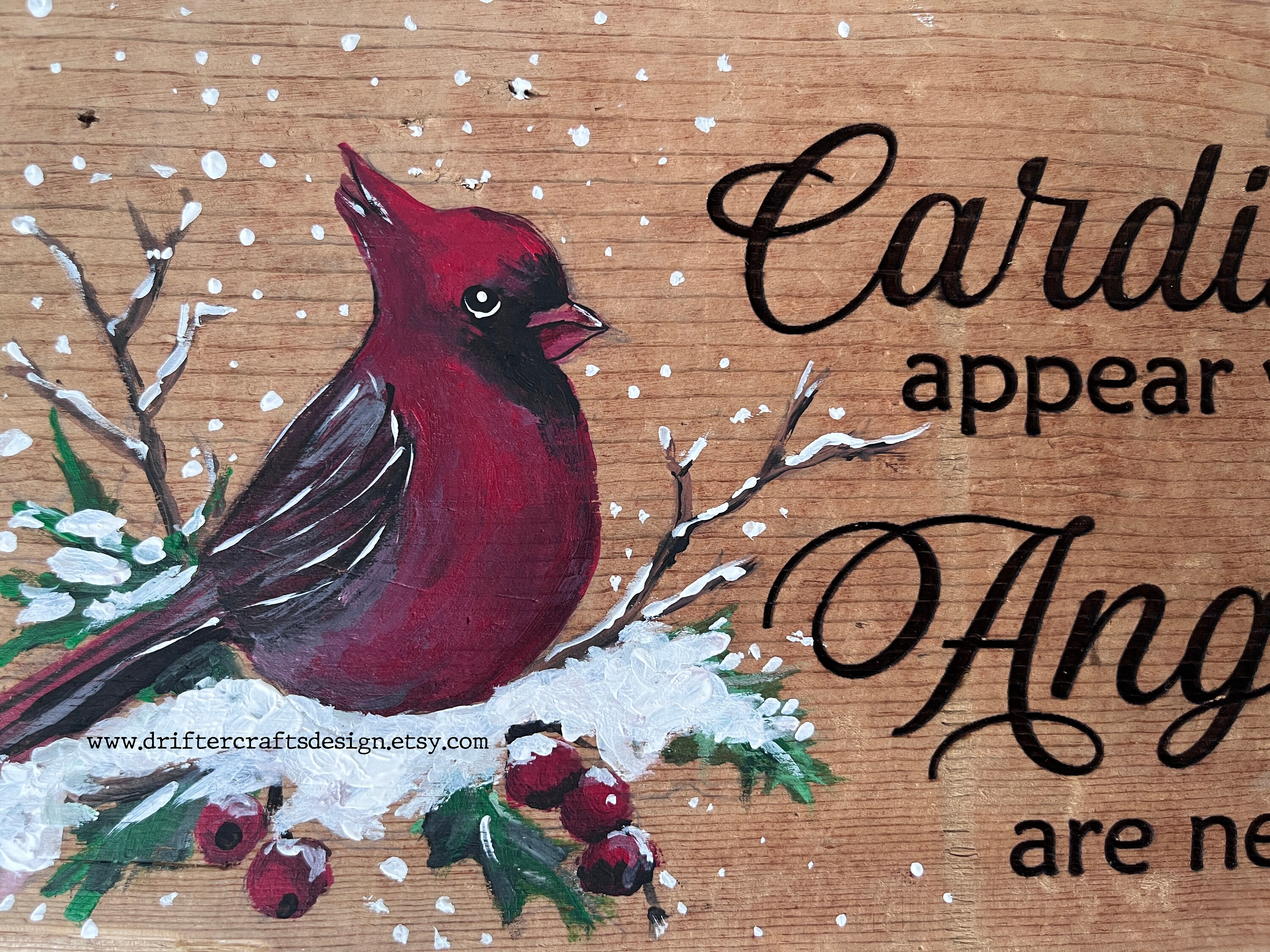Cardinal Bird Painting on Natural Driftwood Plank Wall Art Memorial ...