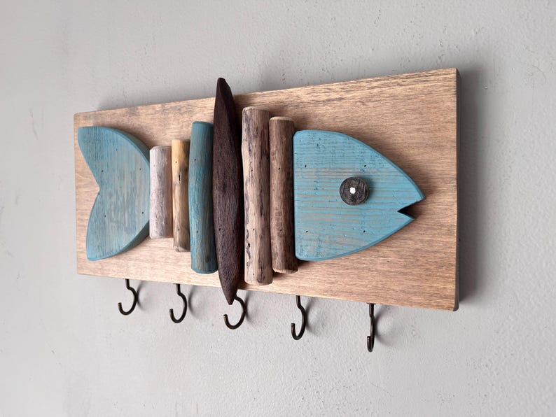 Driftwood Fish Key Holder: Coastal Entryway Organizer - Etsy