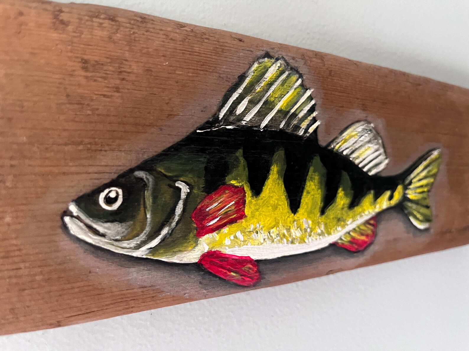 Hand-painted Yellow Perch Fish Painting on Driftwood - Beach Home Decor ...