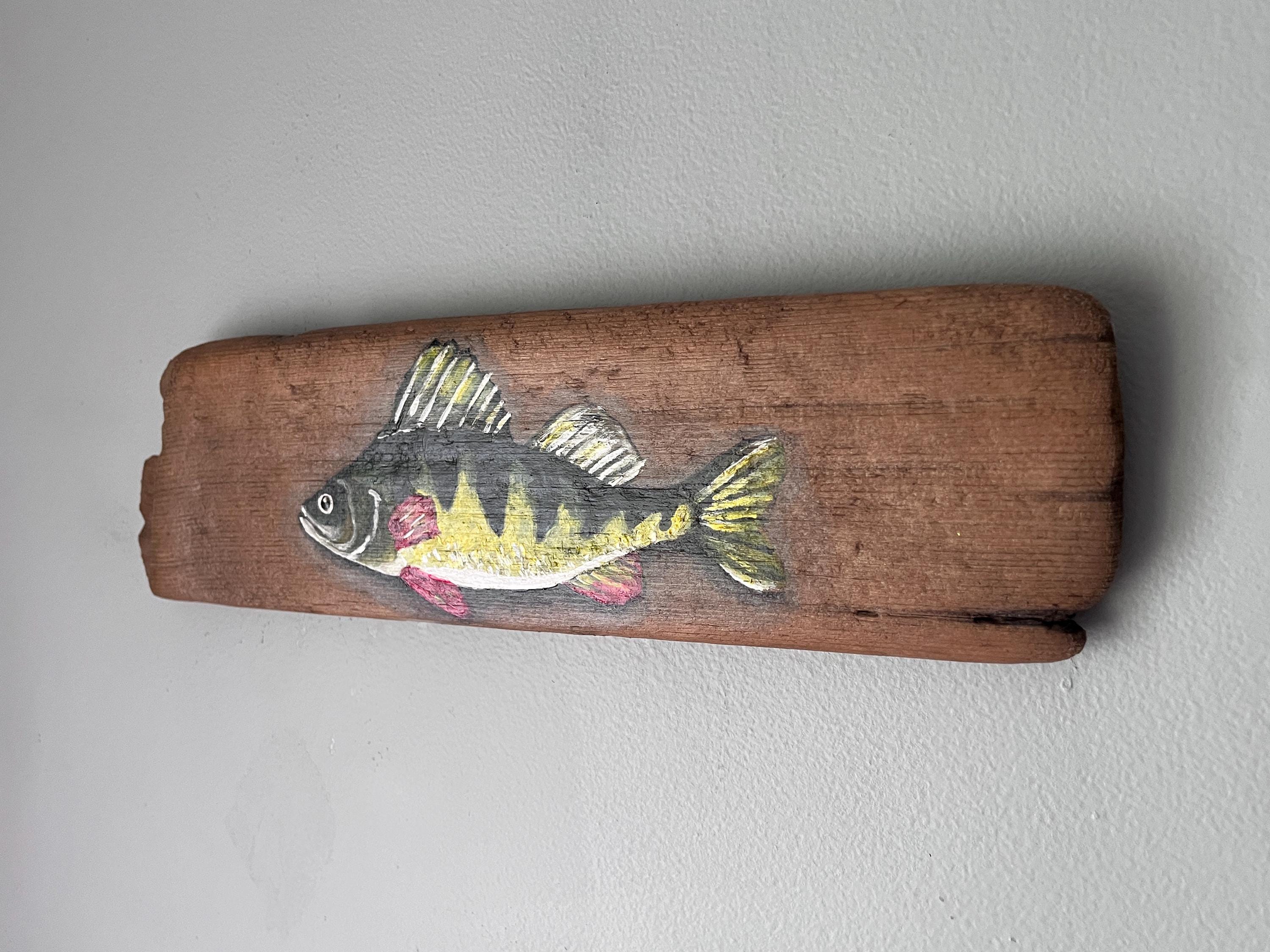 Hand-painted Yellow Perch Fish Painting on Driftwood - Beach Home Decor ...