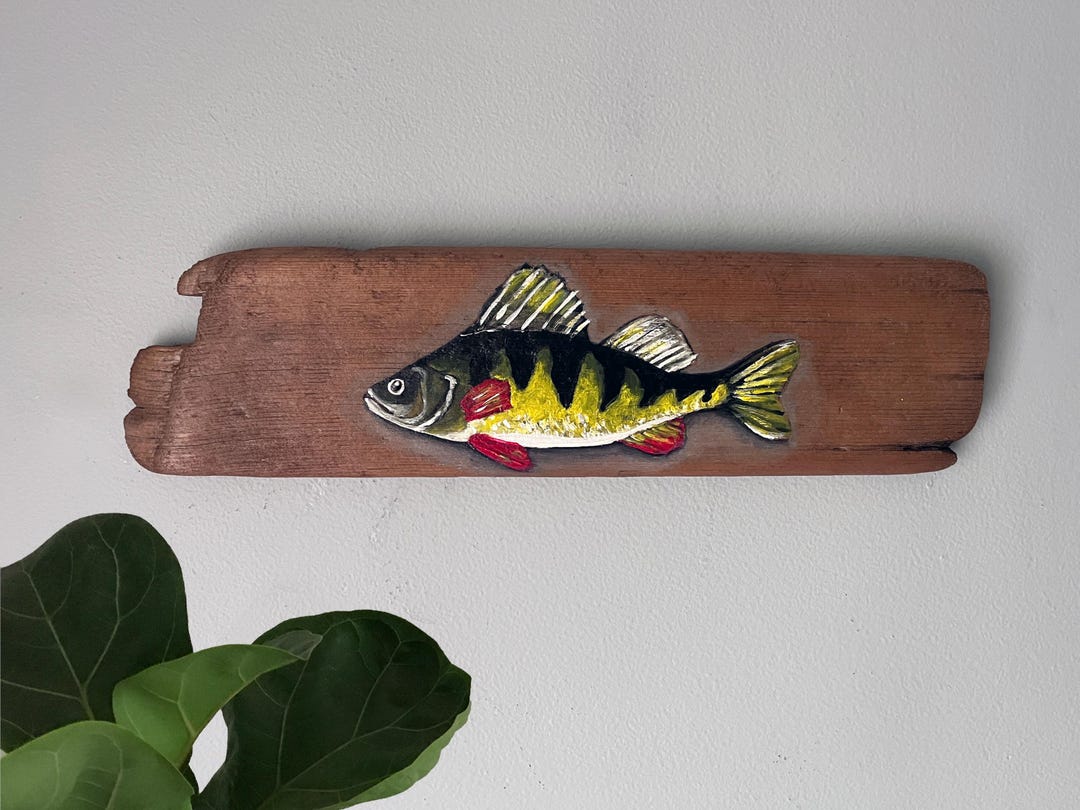 Hand-painted Yellow Perch Fish Painting on Driftwood - Beach Home Decor ...