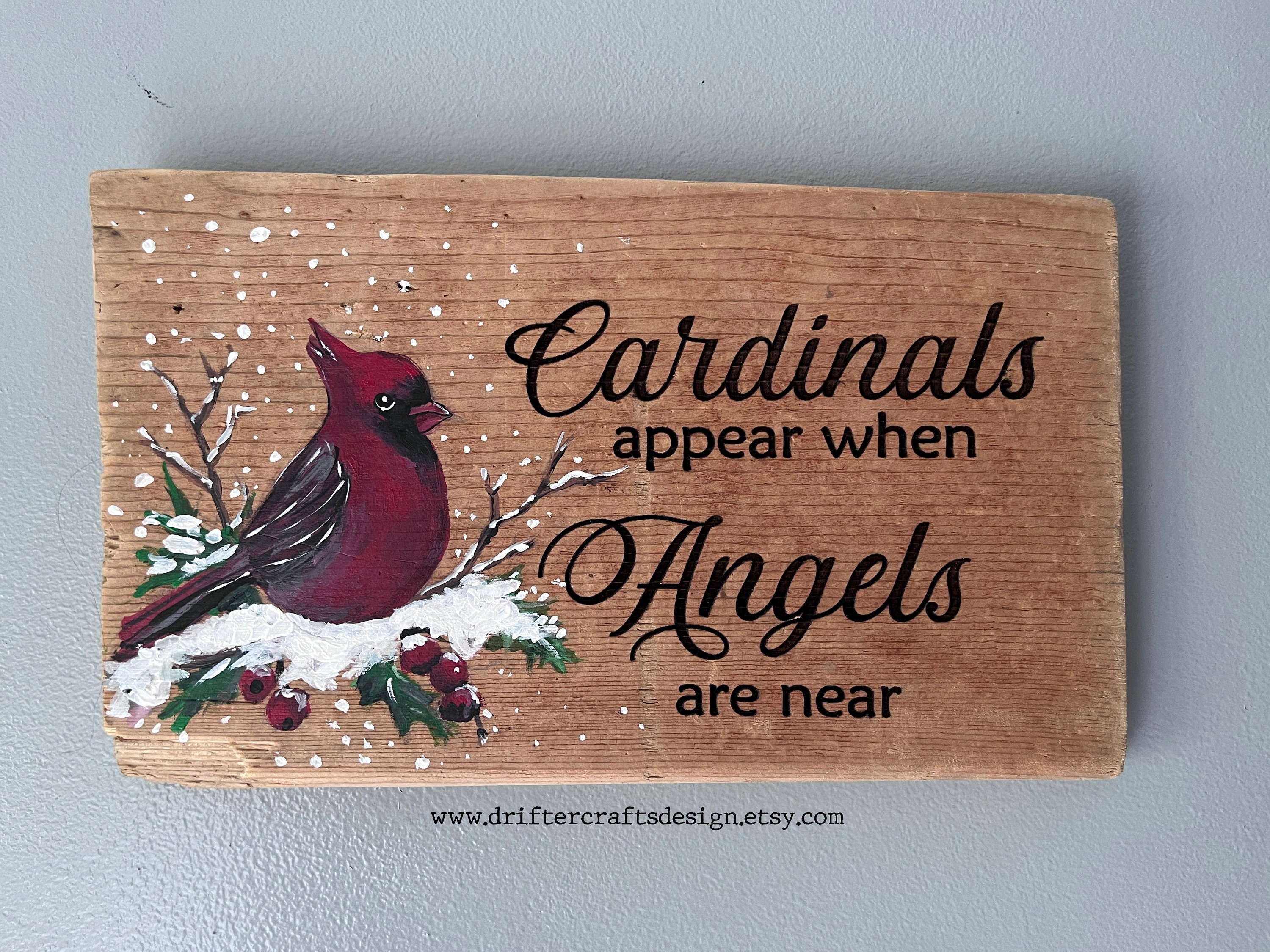 Cardinal Bird Painting on Natural Driftwood Plank Wall Art Memorial ...