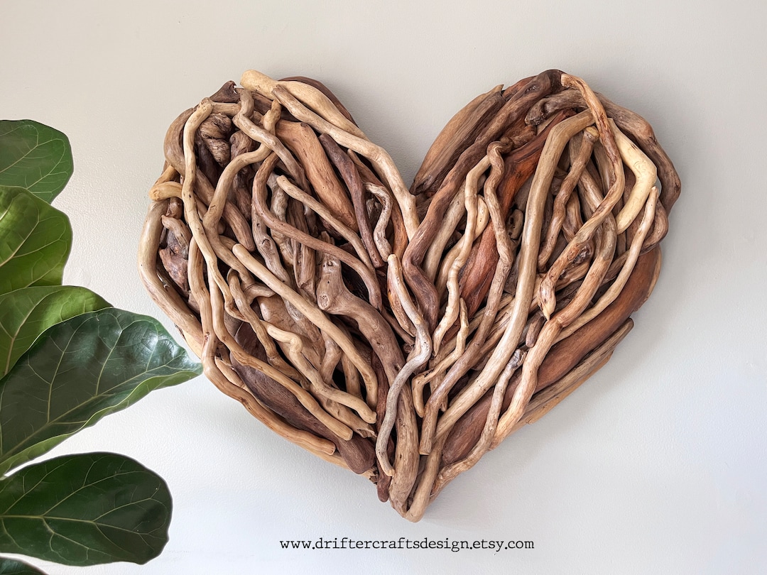 Large Driftwood Heart 25" Handmade Driftwood Wall Art Boho Driftwood Wall Art Housewarming Gift ...
