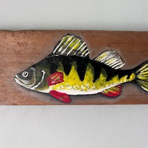 Hand-painted Yellow Perch Fish Painting on Driftwood - Beach Home Decor ...
