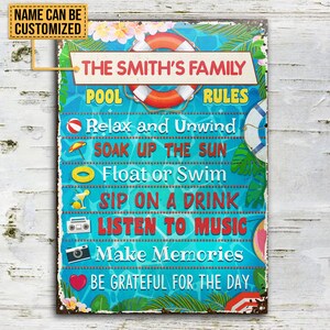 Personalized Pool Rules Relax Metal Signs, Funny Pool Sign, Outdoor ...
