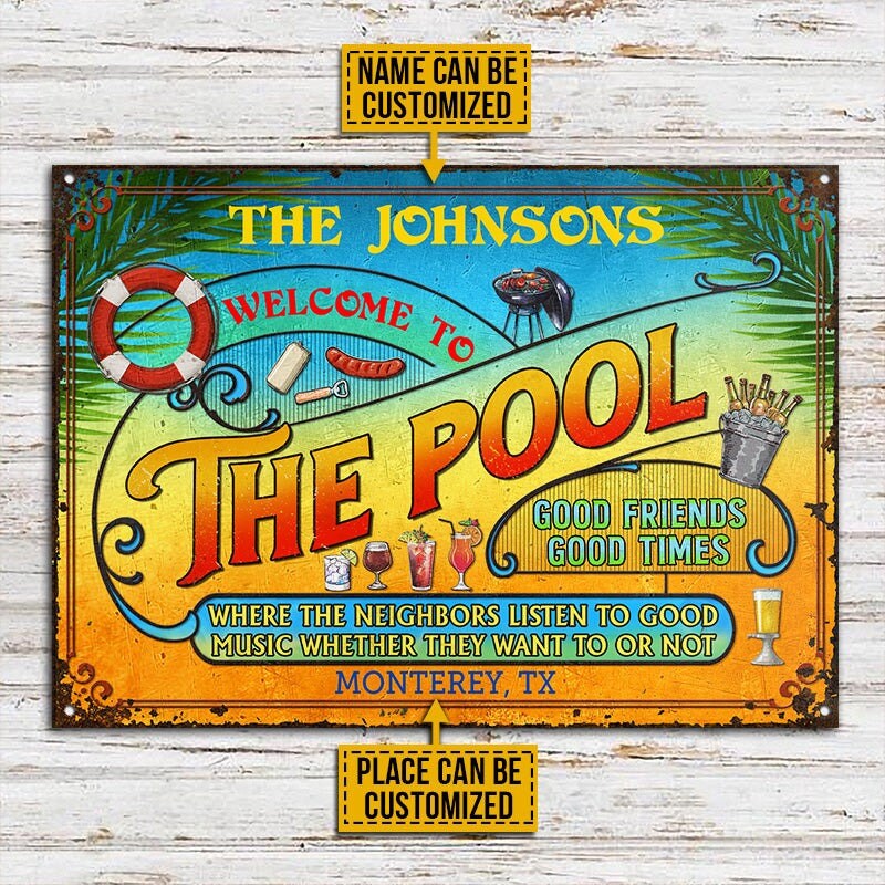 Personalized Welcome Pool Metal Signs, Funny Pool Sign, Outdoor Sign ...