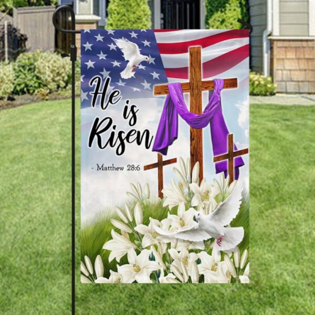 Easter Christian Cross Jesus Christ He is Risen Flag, Easter Garden ...